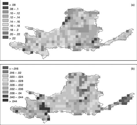 4 the spatially distributed frequencies of a droughts and b floods