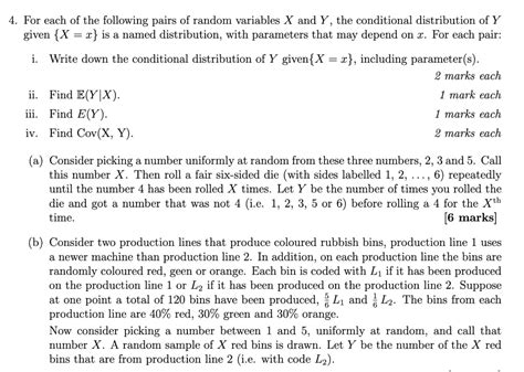 solved 4 for each of the following pairs of random variables x and y