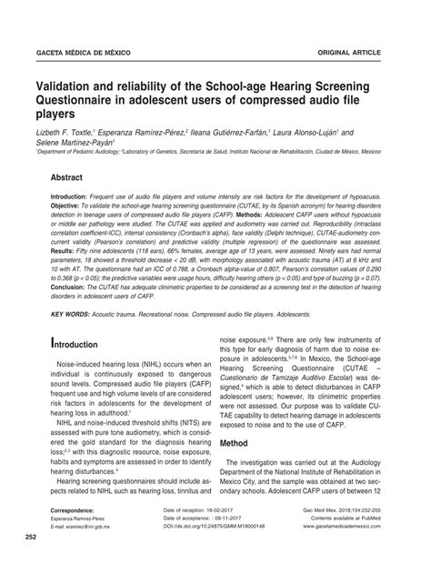 Pdf Validation And Reliability Of The School Age Hearing Screening Questionnaire In Adolescent