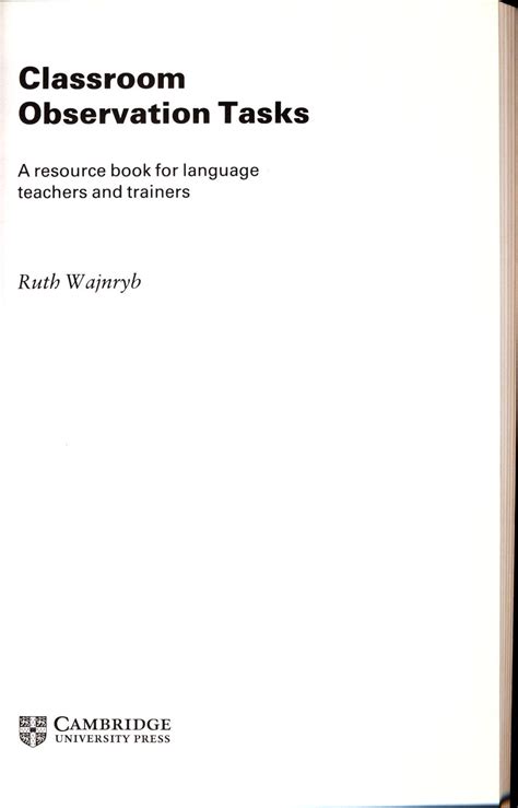 Classroom Observation Tasks A Resource Book For Language Teachers And