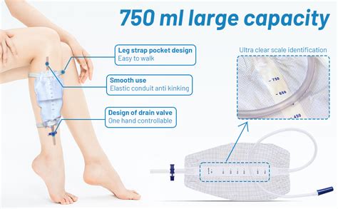 6 Pack Catheter Leg Bag 750 Ml Catheter Bag With Anti Reflux Valve And