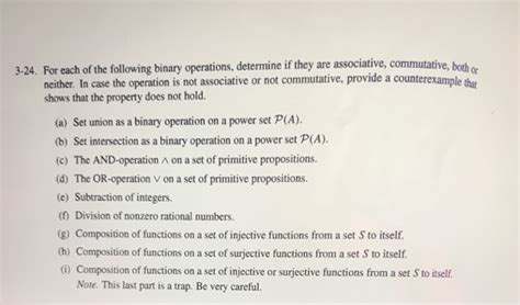 Solved For Each Of The Following Binary Operations Chegg