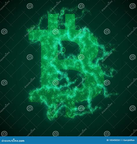 Vector Green Bitcoin Symbol Constructed With Flowing Binary Numbers