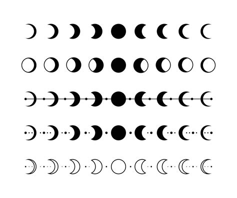Moon Phases Silhouette Black Crescent Icons Phases Of The Moon Flat Icons Vector Collection