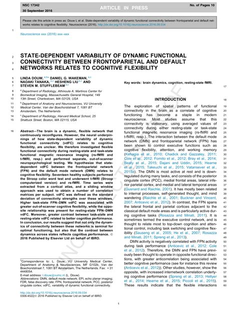 Pdf State Dependent Variability Of Dynamic Functional Connectivity Between Frontoparietal And