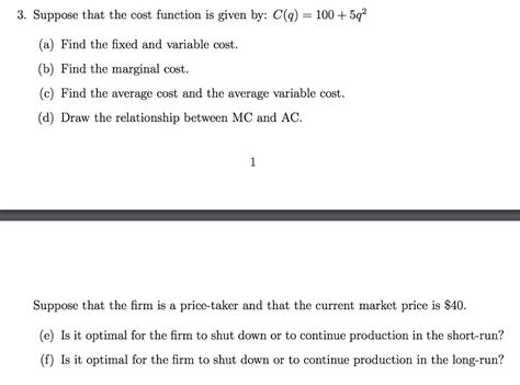 Solved Suppose That The Cost Function Is Given By C Q Chegg