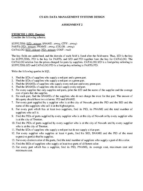 Assignment 2 Cs 631 Data Management Systems Design Assignment 2 Exercise 1 Sql Queries