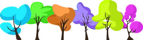 Decorative Colourful Tree Line Cartoon Style Set Illustration With Bright And Vivid Color