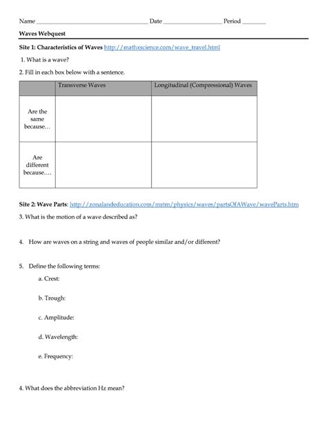 Waves Webquest Answer Key Fill Online Printable Fillable Blank