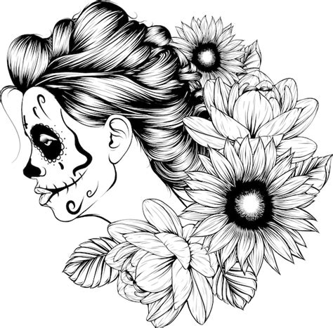 죽은 소녀 검은색과 ⁇ 색 윤 ⁇ 프리미엄 벡터