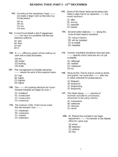 Reading Toeic Part 5 12th December Pdf