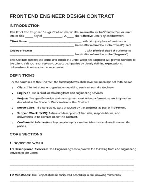 Front End Engineer Design Contract Template Blank Fillable Template