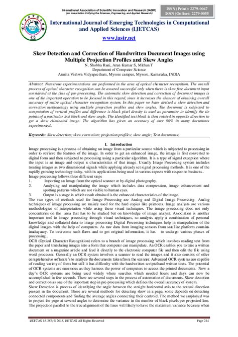 Pdf Skew Detection And Correction Of Handwritten Document Images Using Multiple Projection
