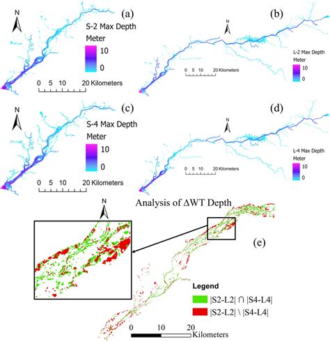 distributed flood depth maps showing maximum inundation extents across