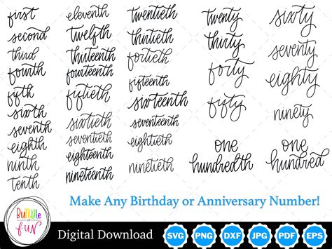 Cursive Script Numbers For Birthdays And Anniversaries Silhouettes