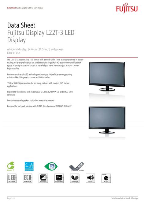 Data Sheet Fujitsu Display L22t 3 Led Display