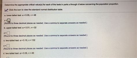 Solved Determine The Appropriate Critical Value S For Each