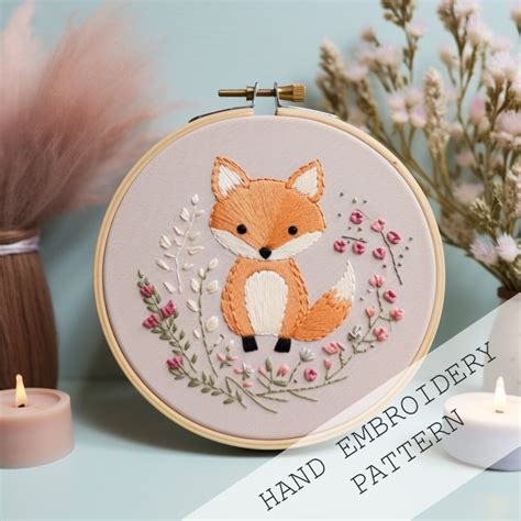 Adorable Fox Art Fox Embroidery Pattern Cute Fox Embroidery Design