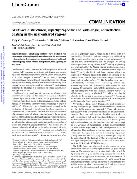 Pdf Multi Scale Structured Superhydrophobic And Wide Angle Antireflective Coating In The