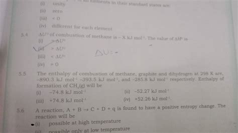 Δu− The Enthalpy Of Combustion Of Methane Graphite And Dihydrogen At 29