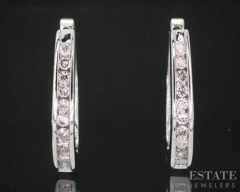 14k White Gold Natural 20ctw Diamond Hinged Hoop Earrings 4g I19310