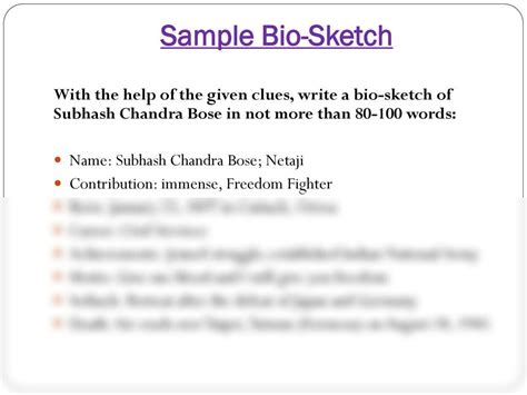 Solution Sample Bio Sketch With The Help Of The Given Clues Write A Bio Sketch Of Subhash