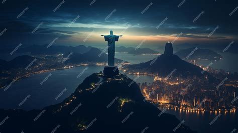 Premium Ai Image Night View Of Christ The Redeemer