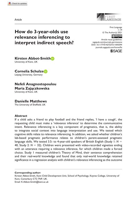 Pdf How Do 3 Year Olds Use Relevance Inferencing To Interpret Indirect Speech