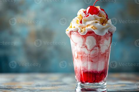 Delicious Ice Cream Sundae With Whipped Cream Cherry And Crumble