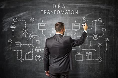 Digital Transformation Businessman Drawing Progress On Chalkboard Concept Of Digitization Of