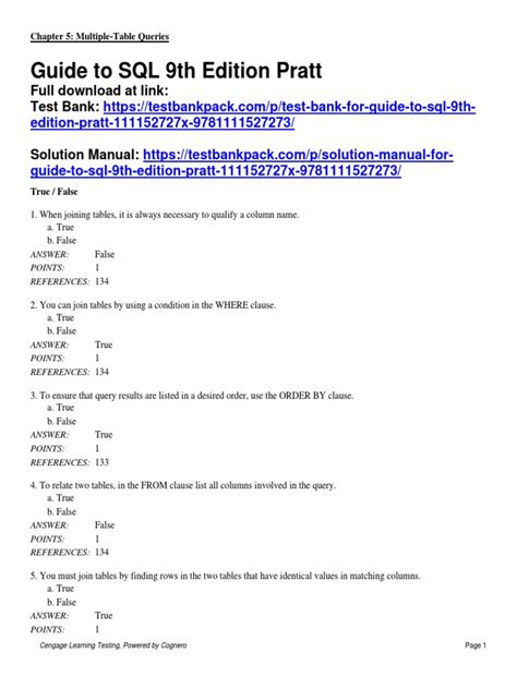 Guide To Sql 9th Edition Pratt Test Bank 1 Pdf