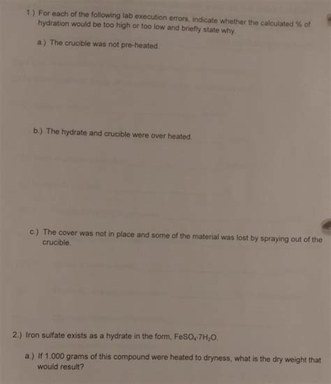 Solved For Each Of The Following Lab Execution Errors Chegg