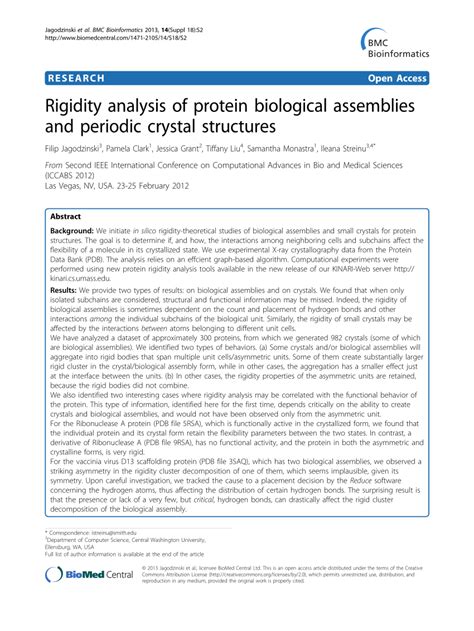 Pdf Rigidity Analysis Of Protein Biological Assemblies And Periodic