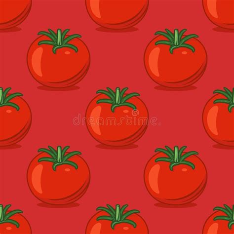 Vector Seamless Pattern With Whole Red Tomato On Red Background Fresh