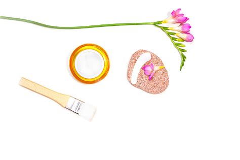 뷰티 스킨 케어 화장품 크림 세럼 젤 또는 마스크는 열대 잎과 꽃이 있는 화장품 제품으로 흰색 배경에 고립되어 있다 0명에 대한 스톡 사진 및 기타 이미지 Istock