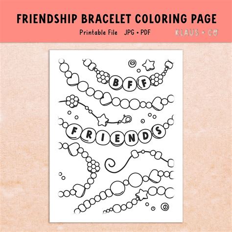 Friendship Bracelet Coloring Page With Bold Lines Printable Activity