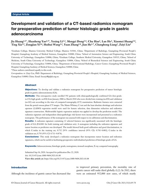 Pdf Development And Validation Of A Ct Based Radiomics Nomogram For Preoperative Prediction Of