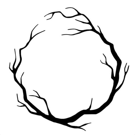 Premium Vector Round Wreath Made Of Tree Branches Sketch Outline Dry Winter Branches Without