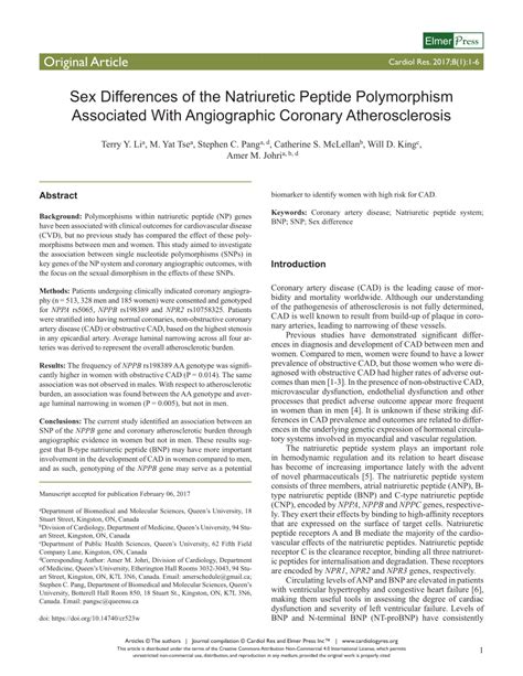 Pdf Sex Differences Of The Natriuretic Peptide Polymorphism Associated With Angiographic