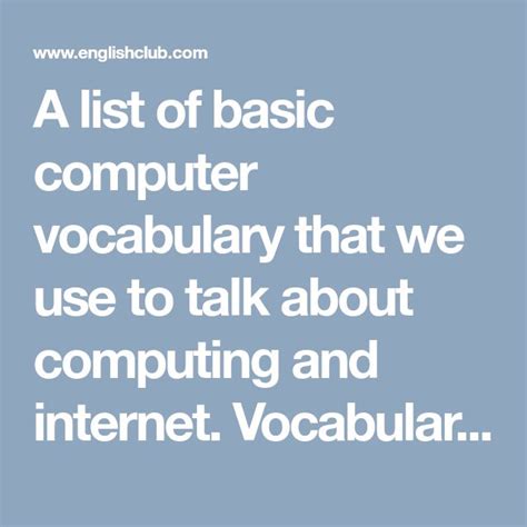 Basic Computer Vocabulary For Esl Learners