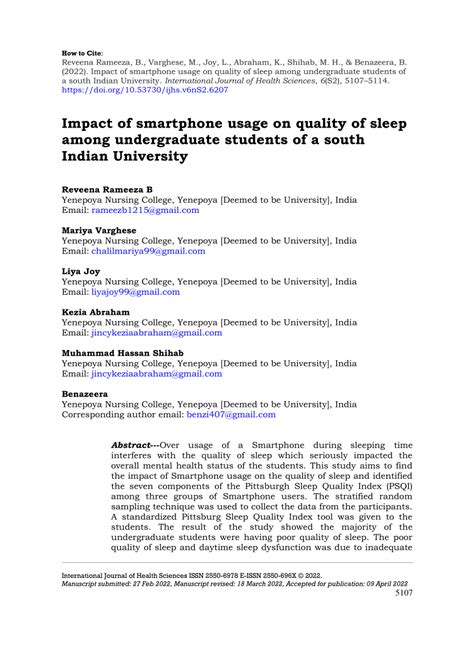 Pdf Impact Of Smartphone Usage On Quality Of Sleep Among
