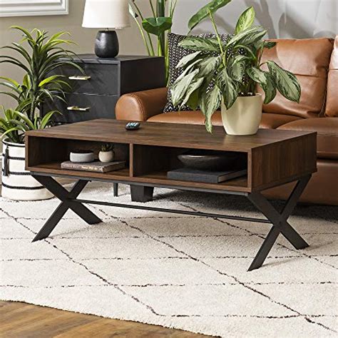 Walker Edison Gehry Modern X Leg Coffee Table With Open Storage 42