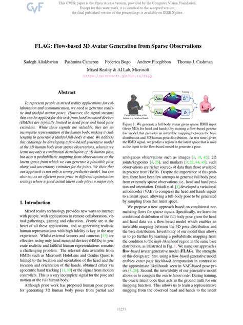 Flag Flow Based 3d Avatar Generation From Sparse Observations Pdf Applied Mathematics