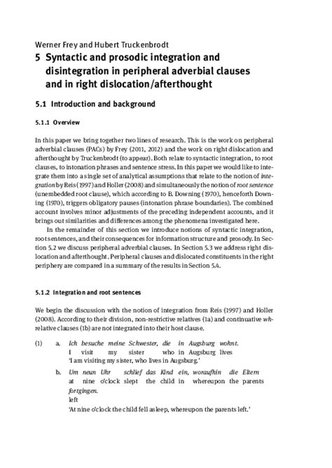 Pdf 5 Syntactic And Prosodic Integration And Disintegration In Peripheral Adverbial Clauses