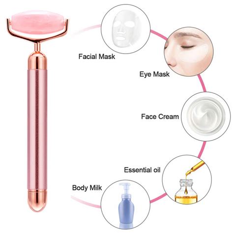 Badu Bg Електрически ролков масажор за лице за повдигане на лицето Естествен розов кварц