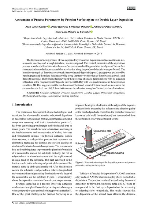 Pdf Assessment Of Process Parameters By Friction Surfacing On The