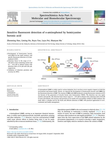 pdf sensitive fluorescent detection of o aminophenol by hemicyanine