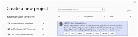 Visual Studio ASP NET Core Web Application Project Template Does Allow Asp Net Core