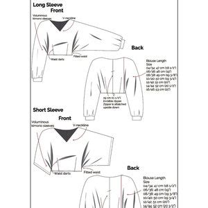 Voluminous Sleeve Top Pdf Sewing Pattern Sizes 4 16 Eu 34 46 Two