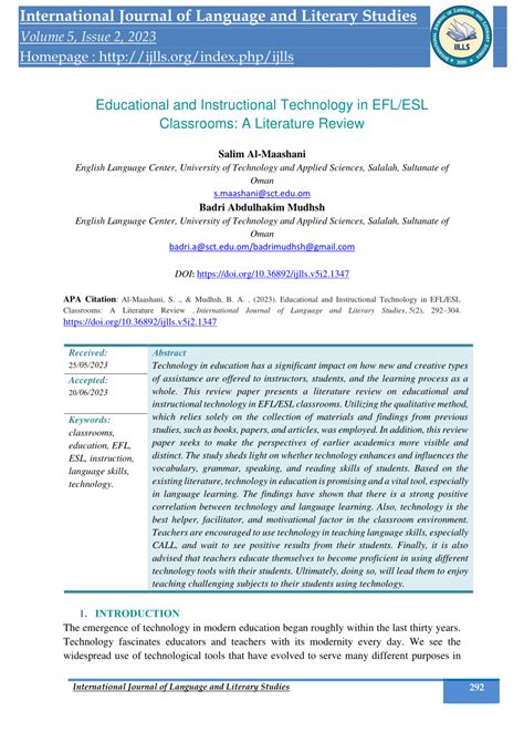 pdf educational and instructional technology in efl esl classrooms a